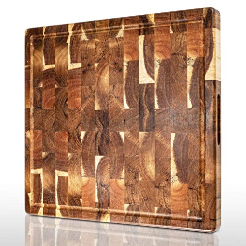 Professional 14" End Grain Cutting Board, Premium Serving Vegetables Meat Kitchen Chopping Butcher Block, Acacia Wood