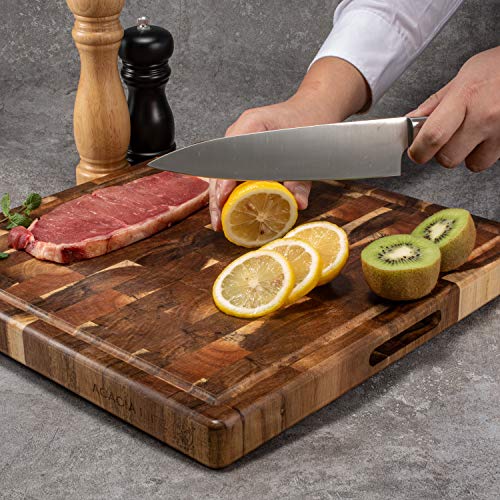 Professional 14" End Grain Cutting Board, Premium Serving Vegetables Meat Kitchen Chopping Butcher Block, Acacia Wood