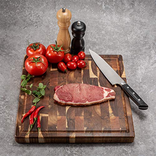 Professional 14" End Grain Cutting Board, Premium Serving Vegetables Meat Kitchen Chopping Butcher Block, Acacia Wood