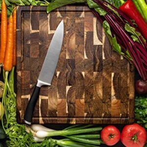 Professional 14" End Grain Cutting Board, Premium Serving Vegetables Meat Kitchen Chopping Butcher Block, Acacia Wood