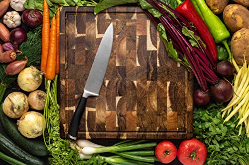 Professional 14" End Grain Cutting Board, Premium Serving Vegetables Meat Kitchen Chopping Butcher Block, Acacia Wood