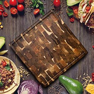 Professional 14" End Grain Cutting Board, Premium Serving Vegetables Meat Kitchen Chopping Butcher Block, Acacia Wood