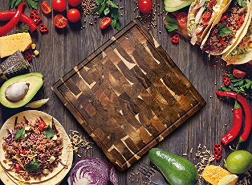 Professional 14" End Grain Cutting Board, Premium Serving Vegetables Meat Kitchen Chopping Butcher Block, Acacia Wood