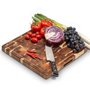 Professional 14" End Grain Cutting Board, Premium Serving Vegetables Meat Kitchen Chopping Butcher Block, Acacia Wood