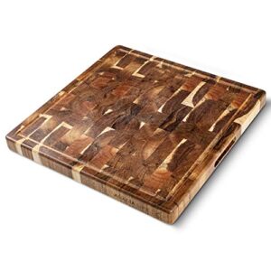 Professional 14" End Grain Cutting Board, Premium Serving Vegetables Meat Kitchen Chopping Butcher Block, Acacia Wood