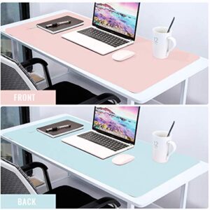 GothicBirde Desk Mouse Pad, Waterproof Large Leather Desk Pad , Anti-Slip & Dual-Sided & Easy Clean Desk Writing Mat for Office/Home (31.5" x 15.7" Pink/Light Blue)