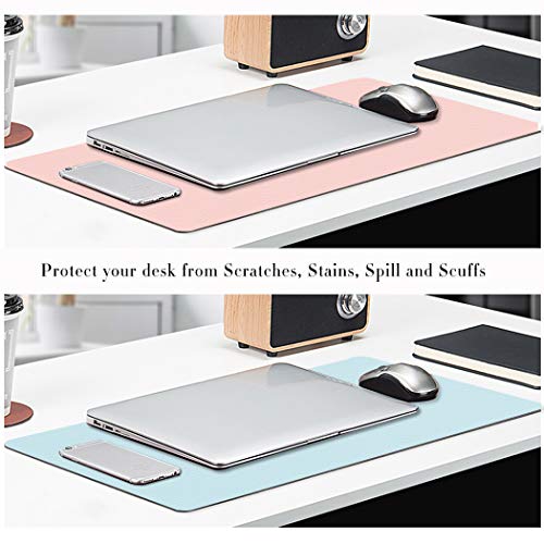 GothicBirde Desk Mouse Pad, Waterproof Large Leather Desk Pad , Anti-Slip & Dual-Sided & Easy Clean Desk Writing Mat for Office/Home (31.5" x 15.7" Pink/Light Blue)