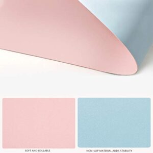 GothicBirde Desk Mouse Pad, Waterproof Large Leather Desk Pad , Anti-Slip & Dual-Sided & Easy Clean Desk Writing Mat for Office/Home (31.5" x 15.7" Pink/Light Blue)