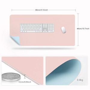 GothicBirde Desk Mouse Pad, Waterproof Large Leather Desk Pad , Anti-Slip & Dual-Sided & Easy Clean Desk Writing Mat for Office/Home (31.5" x 15.7" Pink/Light Blue)