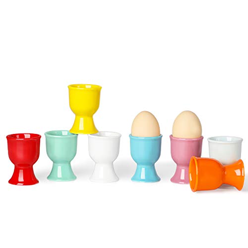 ONTUBE Porcelain Egg Cups,Ceramic Egg Stand Holders for Hard Boiled Eggs Set of 8,MixColor