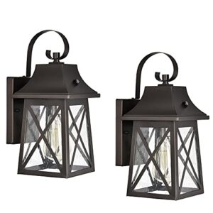 flalinko dusk to dawn outdoor wall sconce - 2 pack 14" farmhouse porch light in oil rubbed bronze finish clear seedy glass for garage, patio, porch, doorway, entryway (orb, twin pack)