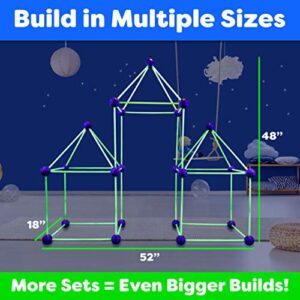 Fun Forts Glow Fort Building Kit for Kids - 81 Pack Glow in The Dark STEM Building Toys Indoor Outdoor Play Tent for Kids Construction Toys with 53 Rods and 28 Spheres