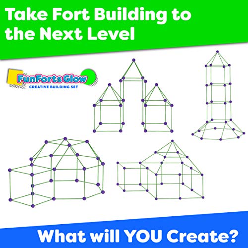 Fun Forts Glow Fort Building Kit for Kids - 81 Pack Glow in The Dark STEM Building Toys Indoor Outdoor Play Tent for Kids Construction Toys with 53 Rods and 28 Spheres