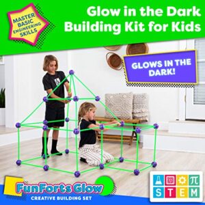 Fun Forts Glow Fort Building Kit for Kids - 81 Pack Glow in The Dark STEM Building Toys Indoor Outdoor Play Tent for Kids Construction Toys with 53 Rods and 28 Spheres