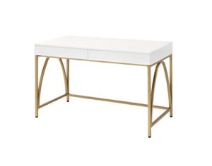 acme furniture lightmane desk, white high gloss & gold