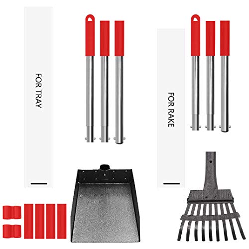 QiMH Upgraded Dog Pooper Scooper Extra Large, Adjustable Long Handle Stainless Metal Pet Poop Tray and Rake Set for Large Medium Small Dogs, Dog Waste Removal Bin Rake, Great for Grass, Street, Gravel