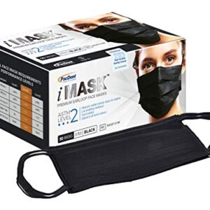 Pac-Dent iMask Premium ASTM Level 2 Face Masks, Black, 50-Pack