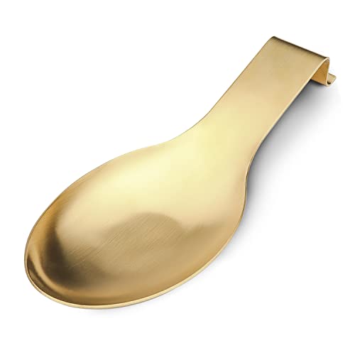 VanlonPro Stainless Steel Spoon Rest, Spatula Ladle Holder, Stainless Steel Utensil Spoon Rest Holder, Brushed Finish, Dishwasher Safe 9.8 x 3.7 Inch (Gold 1PC)