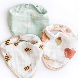 Nightingale Baby Bandana Bibs - Absorbent, Soft, Hypoallergenic Bamboo Muslin Drool Cloths - Cute Drooling Bibs for Boys and Girls (Bee/Fruit/Daisy)