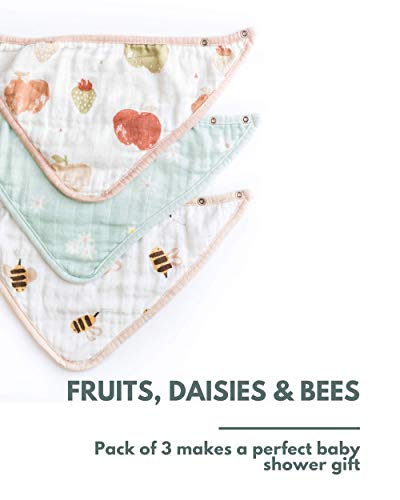 Nightingale Baby Bandana Bibs - Absorbent, Soft, Hypoallergenic Bamboo Muslin Drool Cloths - Cute Drooling Bibs for Boys and Girls (Bee/Fruit/Daisy)