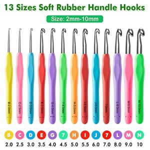 73 Pack Crochet Hooks Set, 13 PCS 2mm(B)-10mm(N) Ergonomic Soft Grip Crochet Handles Yarn Knitting Needles Kit with Case for Arthritic Hand, Inscraft Crochet Starter Kit for Beginners and Lovers