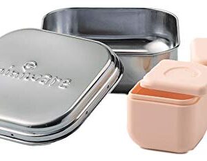 Miniware GrowBento Box and 2 Silipods (Steel + Peach) | Durable 304 Stainless Steel Lunch Box and Leakproof Food Grade Silicone Storage Containers Set | Grows from Baby Purees to School Lunches