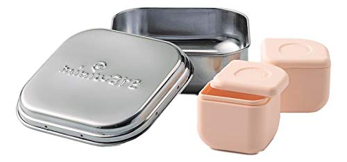 Miniware GrowBento Box and 2 Silipods (Steel + Peach) | Durable 304 Stainless Steel Lunch Box and Leakproof Food Grade Silicone Storage Containers Set | Grows from Baby Purees to School Lunches