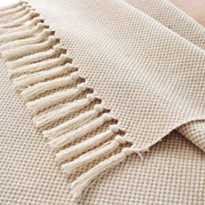 13 x 72 inch Fall Farmhouse Cotton Linen Table Runner with Handcraft Tassel, Rustic Jute Burlap Table Runners 72 Inches Long for Dining Room, Dresser Decor - Waffle