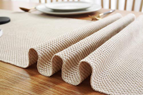 13 x 72 inch Fall Farmhouse Cotton Linen Table Runner with Handcraft Tassel, Rustic Jute Burlap Table Runners 72 Inches Long for Dining Room, Dresser Decor - Waffle