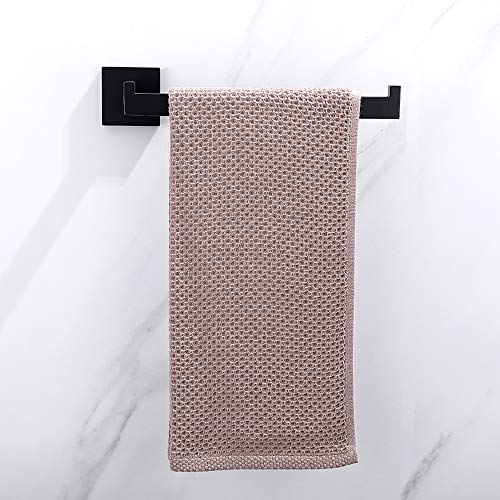 TASTOS Premium Stainless Steel Hand Towel Holder, Square Hand Towel Ring Heavy Duty Wall Mounted Modern Hand Towel Bar for Bathroom Kitchen, Matte Black