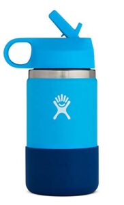 hydro flask 12 oz. kids wide mouth water bottle with straw lid- stainless steel, reusable, vacuum insulated