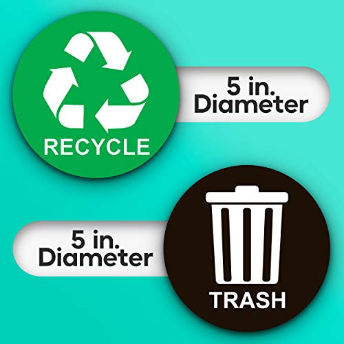 ASSURED SIGNS Recycle Sticker for Trash Can - Perfect Bin Labels - 2 Pack - 5" by 5" Decal Logo - Ideal Sign for Home or Office Refuse Bin - Suitable for Indoor/Outdoor use