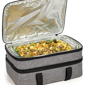 VP Home Double Casserole Insulated Travel Carry Bag (Heather Gray) for Trip Birthday Party, Mother's Day, Holiday, Christmas Day, Grocery Store, Supermarket, Outdoor Picnic etc