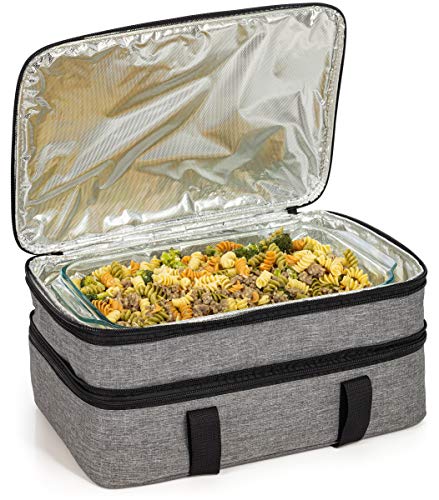 VP Home Double Casserole Insulated Travel Carry Bag (Heather Gray) for Trip Birthday Party, Mother's Day, Holiday, Christmas Day, Grocery Store, Supermarket, Outdoor Picnic etc