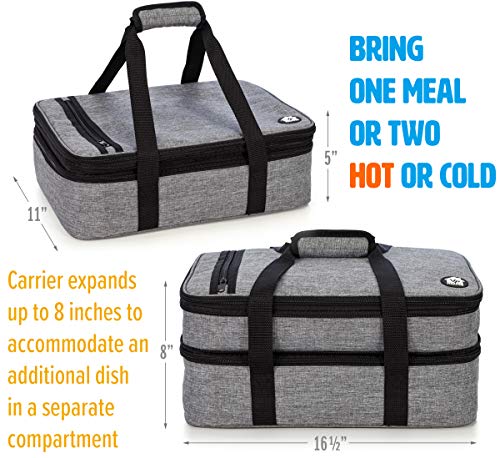 VP Home Double Casserole Insulated Travel Carry Bag (Heather Gray) for Trip Birthday Party, Mother's Day, Holiday, Christmas Day, Grocery Store, Supermarket, Outdoor Picnic etc