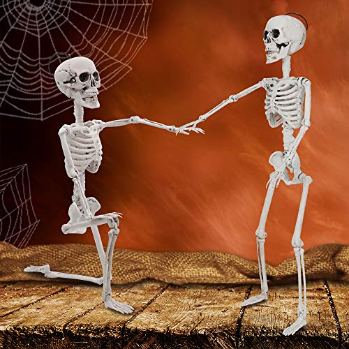 JOYIN 2 Halloween Decoration 24” Pose-N-Stay Full Body Skeleton Plastic Bone with Posable Joints for Pose Skeleton Indoor/Outdoor Spooky Scene Photo Prop Party Favors Décor