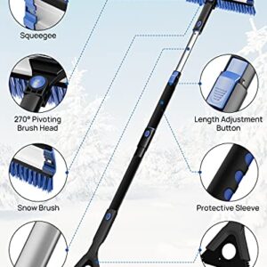 JOYTUTUS 47.7″ Extendable Snow Brush and Ice Scraper, 270° Pivoting Snow Scraper Brush for Car Windshield, Telescoping Ice Scraper, Foam Grip, Heavy Duty Snow Remover for Cars, Trucks, SUV (Black)