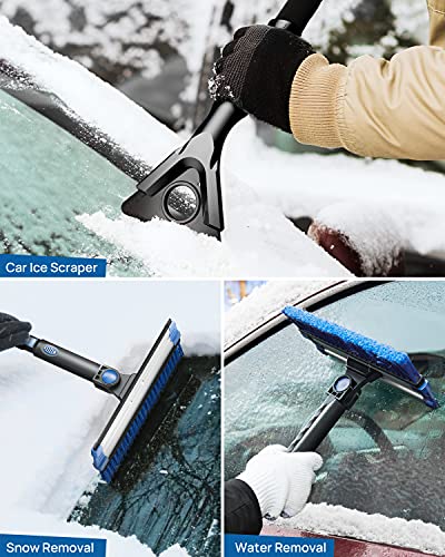 JOYTUTUS 47.7″ Extendable Snow Brush and Ice Scraper, 270° Pivoting Snow Scraper Brush for Car Windshield, Telescoping Ice Scraper, Foam Grip, Heavy Duty Snow Remover for Cars, Trucks, SUV (Black)