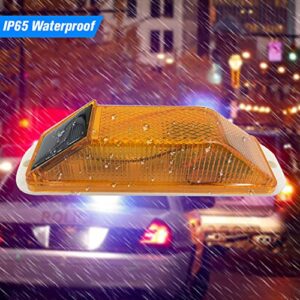 RISOON Solar Strobe Warning Light: Sensitive LED Warning Lamp High Bright Waterproof IP65 Light Control Flashing Beacon Barricade Construction Safety Traffic Light for Driveways Dock (Yellow)