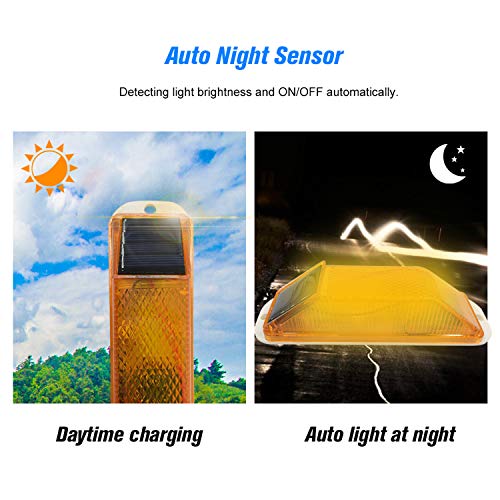 RISOON Solar Strobe Warning Light: Sensitive LED Warning Lamp High Bright Waterproof IP65 Light Control Flashing Beacon Barricade Construction Safety Traffic Light for Driveways Dock (Yellow)