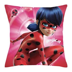 Miraculous Personalized Throw Pillow with Ladybug and Tikki on Red Removable Cover, Custom Name Printed, Official Licensed Product, 14x14