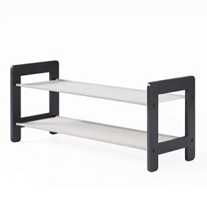 neatfreak! 2 tier wood shoe rack w fabric shelves