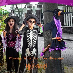 Crashing Witch into Tree Halloween Decoration, HOMILY Funny Vivid Crashed Halloween witch decor for Outdoor Tree Trunks or Pillars Decor Party Supplies