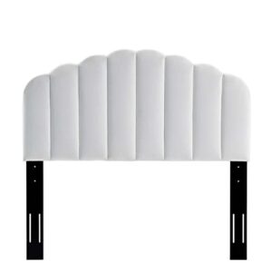 Modway Veronique Channel Tufted Performance Velvet Upholstered California King Headboard in White, King King