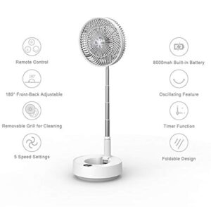 Snowpea Quiet Desk Fan Oscillating Room Fan 5 Speeds 25dB Silent Table Fan Air Circulator Fan with Remote Control 8000mAh Battery for Outdoor Bedroom Office Living Room (White)