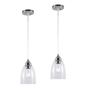 YaoKuem Pendant Lighting Fixture, Hanging Ceiling Lights with E26 Medium Base, Metal Housing with Clear Glass, Bulbs not Included, 2-Pack