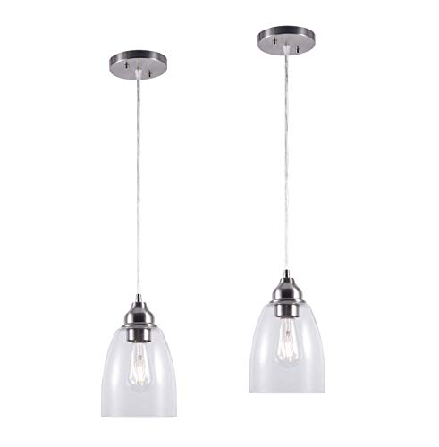 YaoKuem Pendant Lighting Fixture, Hanging Ceiling Lights with E26 Medium Base, Metal Housing with Clear Glass, Bulbs not Included, 2-Pack