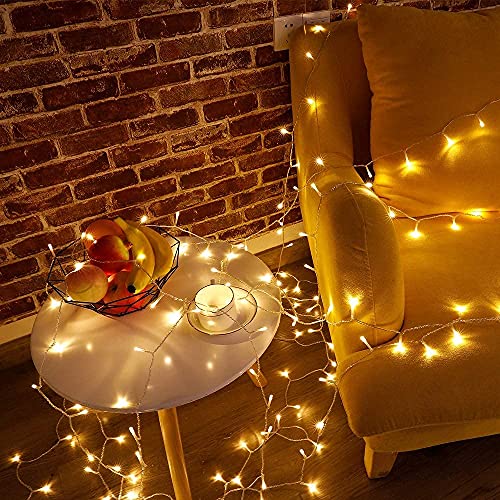 2-Pack 66FT 200 LED String Lights Indoor/Outdoor, Extendable Warm White Christmas Lights (Clear Wire), 8 Modes Twinkle Fairy String Lights for Xmas Tree Bedroom Party Wedding Decorations Garden