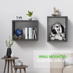 SKATHEAL Cube Floating Shelves for Wall Storage, Open Square Bookcase Wall Mounted, Bedroom Wall Shelf Organizer , DIY Splicing Unit (Dark Gray)