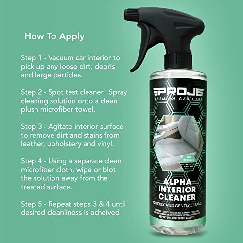 Proje Premium Car Care - Alpha Interior Cleaner - Leather Seat Cleaner - Multi-Surface Safe - Interior Car Cleaning Spray - PH Balanced - All in One Cleaner - Safe on Dash, Leather, Vinyl, Plastics, Trim, Glass, & More